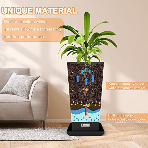 Elevens Outdoor Planter Larger Flower Pots Indoor Taper Garden V-Shape Tall Planters 24 inches Garden Pots Planter - Black(2 Packs)