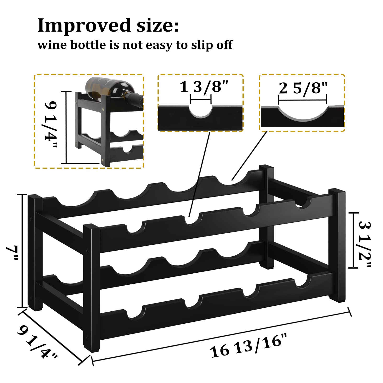 BAMEOS Wine Rack Freestanding 8 Bottle 2 Tier Bamboo Wine Racks Countertop Cabinet Wine Holder Wine Storage Shelf for Kitchen, Bar, Pantry, Wine Cellar, Countertop Black (16.85 L x 9.25W x 7H)