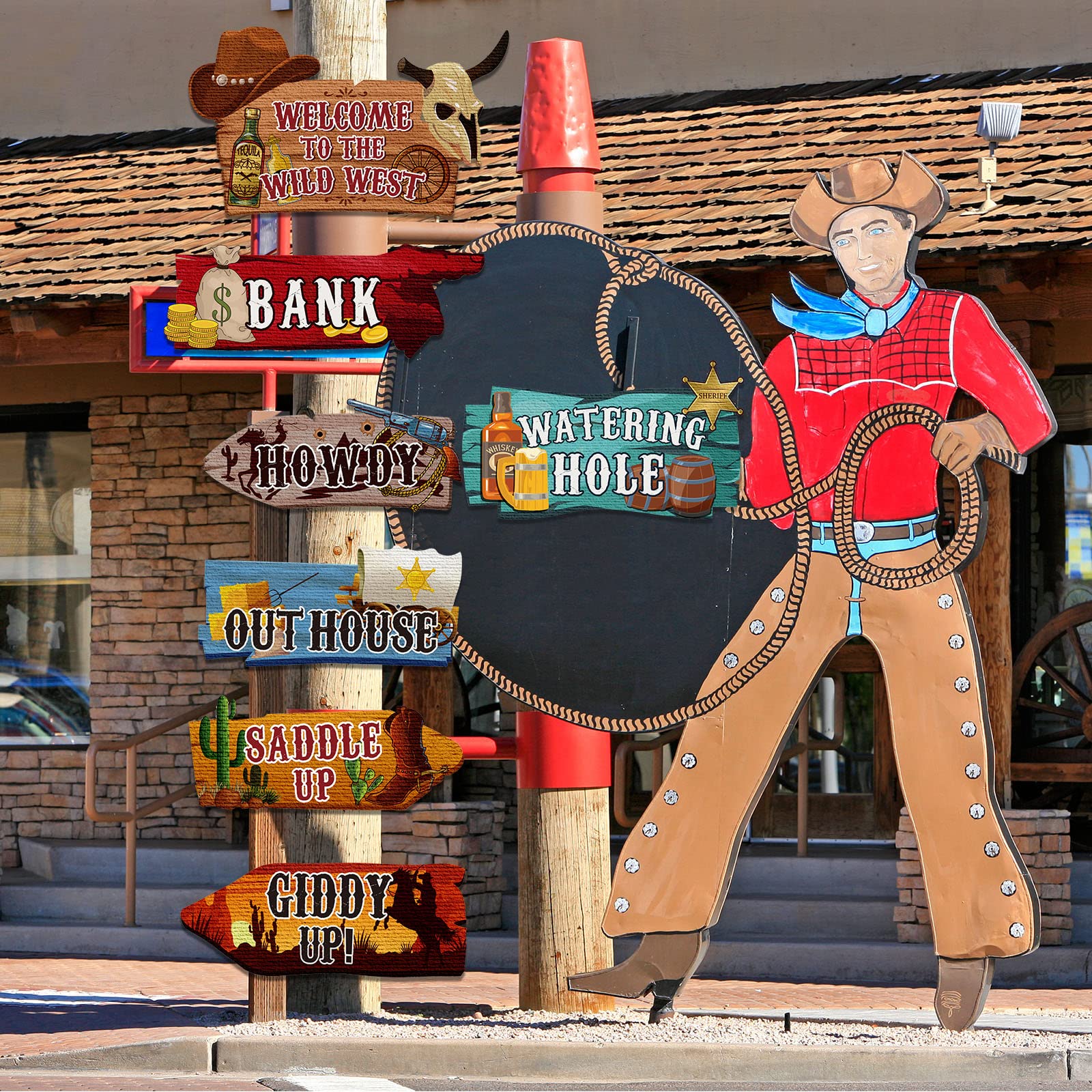 Faccito 24 Pcs Western Party Directional Sign Yard Cowboy Rodeo Theme Cutouts Wild West Welcome Sign Decor for Western Birthday Photo Props Backdrop Wall Party Decorations(null)
