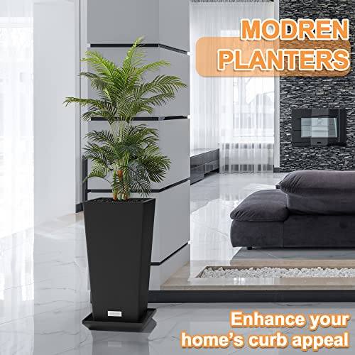Elevens Outdoor Planter Larger Flower Pots Indoor Taper Garden V-Shape Tall Planters 24 inches Garden Pots Planter - Black(2 Packs)