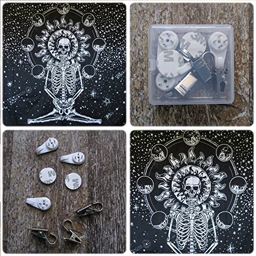 Skull Tapestry Human Skeleton Tapestry Meditation Skeleton Tapestry Black and White Stars Tapestry for Bedroom Living Room-H51.2×W59.1 inches