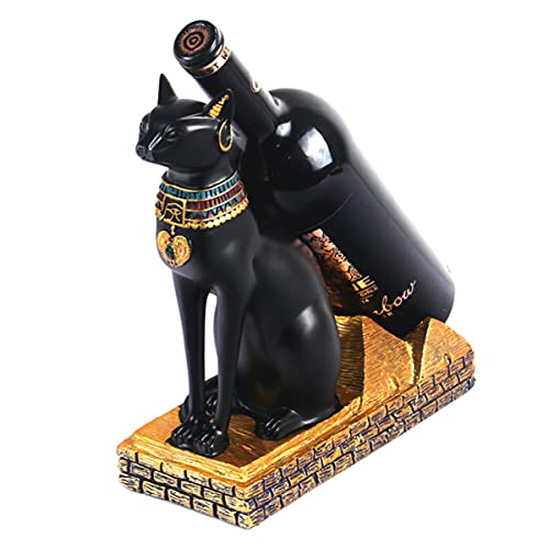 FRCOLOR Wine Holder Cat Shaped Wine Holder Resin Egyptian Cat God Figurine Wine Bottle Shelf Rack Retro Champagne Bottle Stand for Home Kitchen Countertop Bar Wine Bottle Holder