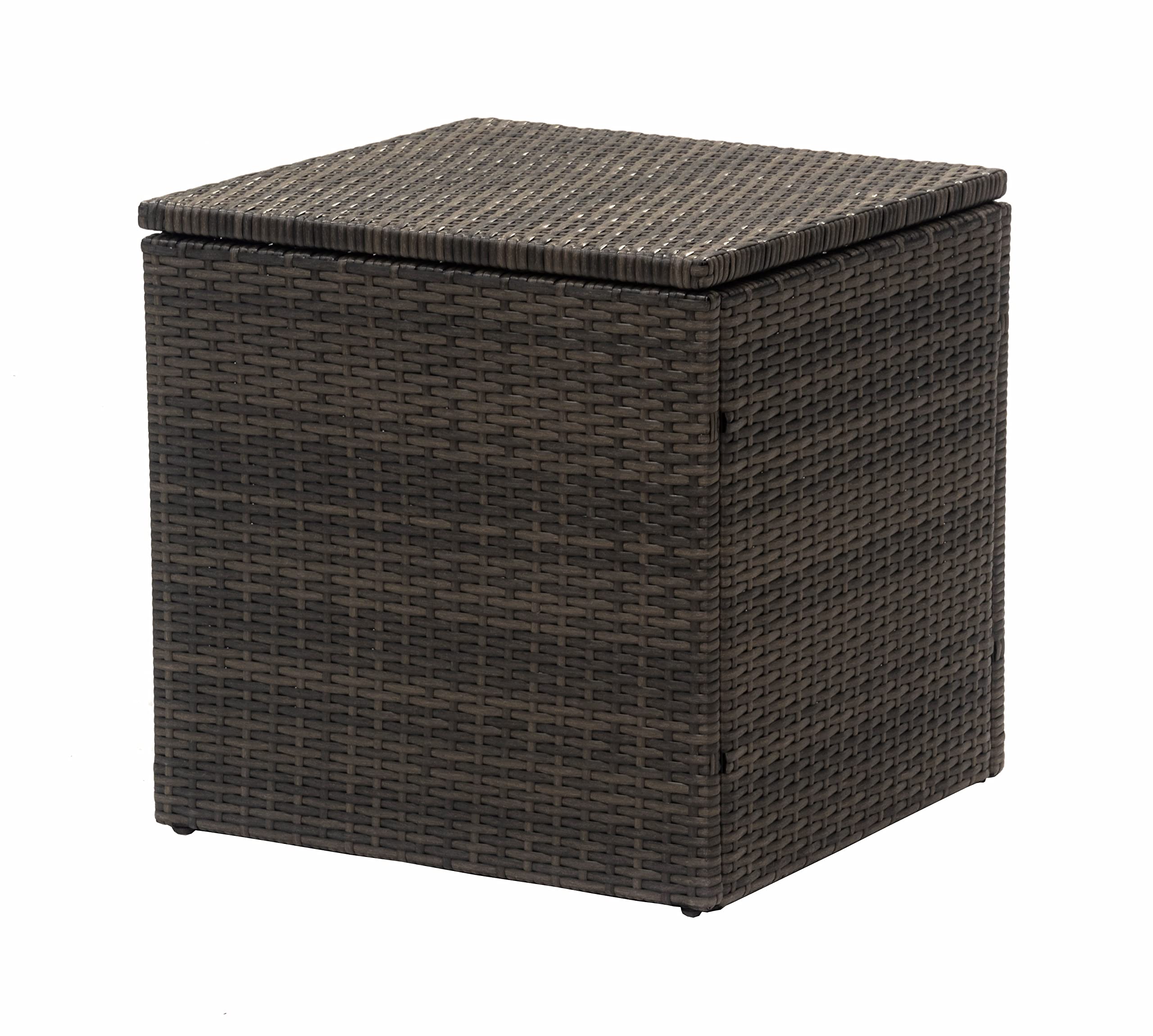 D&F Design Jackson Indoor & Outdoor PE Wicker Cube Side Table with Storage, Patio Resin Rattan End Table Square Container for Furniture Covers, Toys and Gardening Tools Grey