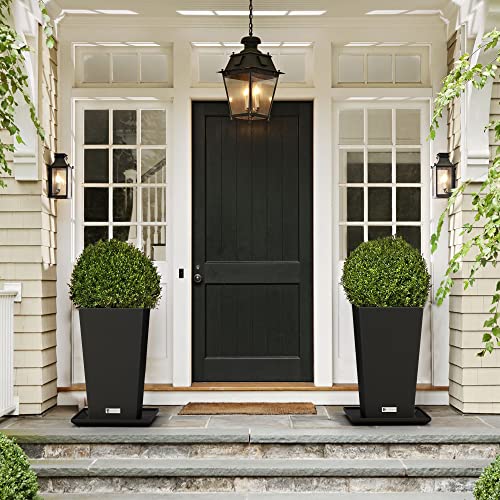 Elevens Outdoor Planter Larger Flower Pots Indoor Taper Garden V-Shape Tall Planters 24 inches Garden Pots Planter - Black(2 Packs)