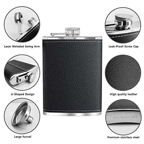 Hip Flask Gift Set, 8 oz Stainless Steel Flasks for Liquor for Men, Two Cups & Funnel, Whiskey Flasks for Men. An Unforgettable Gift for Weddings, Groomsmen Proposals Box, Best Man Gifts, and more…