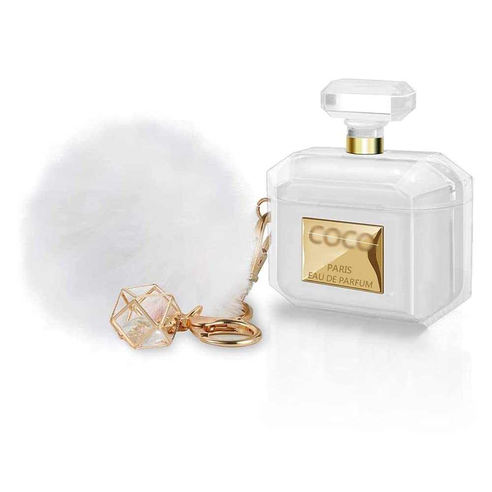 Pummelouty AirPods Pro Case Perfume Cover with Keychain Perfume Bottle and Fur Ball, Luxury Cute Design Silicone Soft Shockproof AirPods Case for Girls and Women