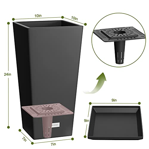 Elevens Outdoor Planter Larger Flower Pots Indoor Taper Garden V-Shape Tall Planters 24 inches Garden Pots Planter - Black(2 Packs)