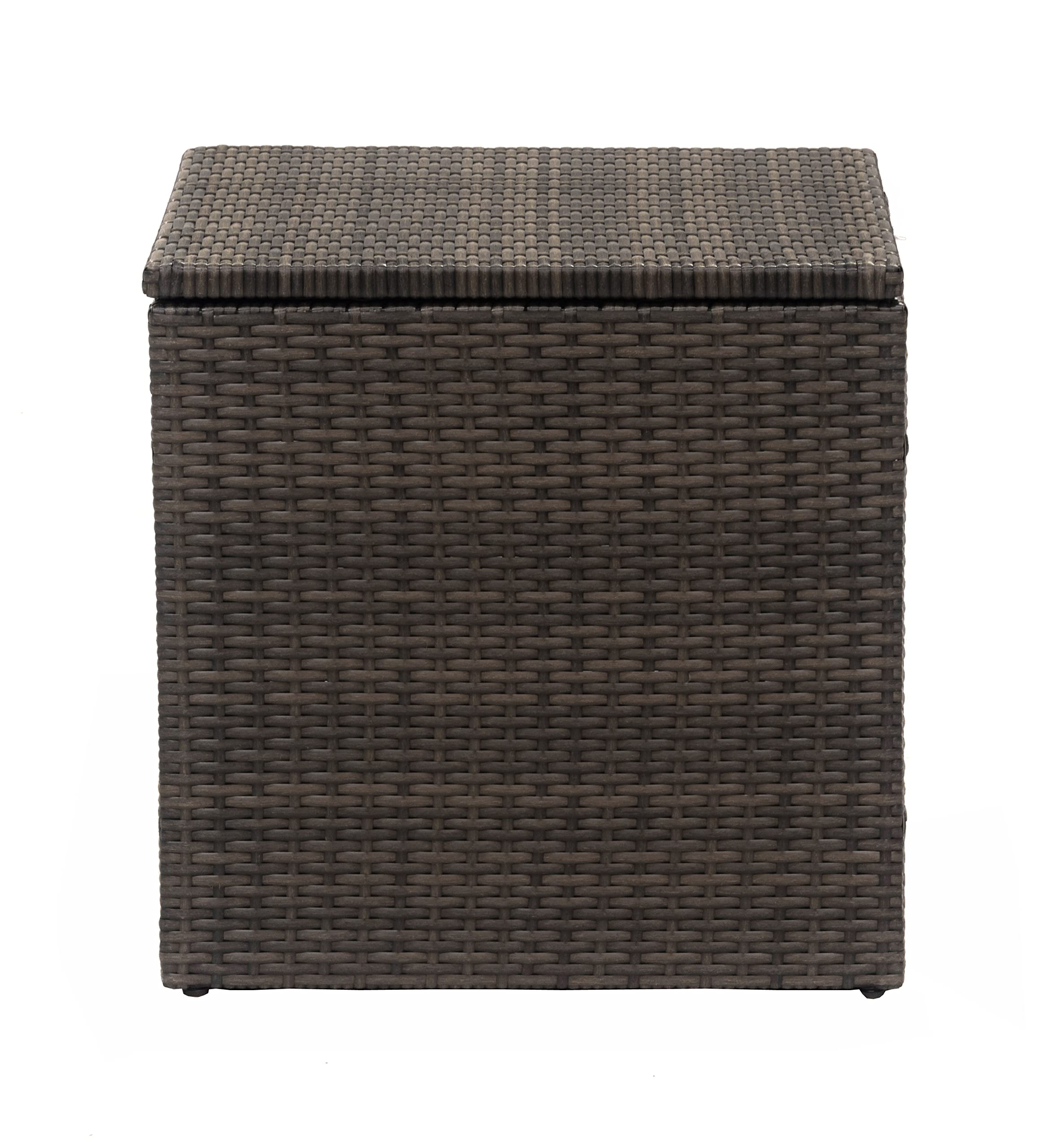 D&F Design Jackson Indoor & Outdoor PE Wicker Cube Side Table with Storage, Patio Resin Rattan End Table Square Container for Furniture Covers, Toys and Gardening Tools Grey
