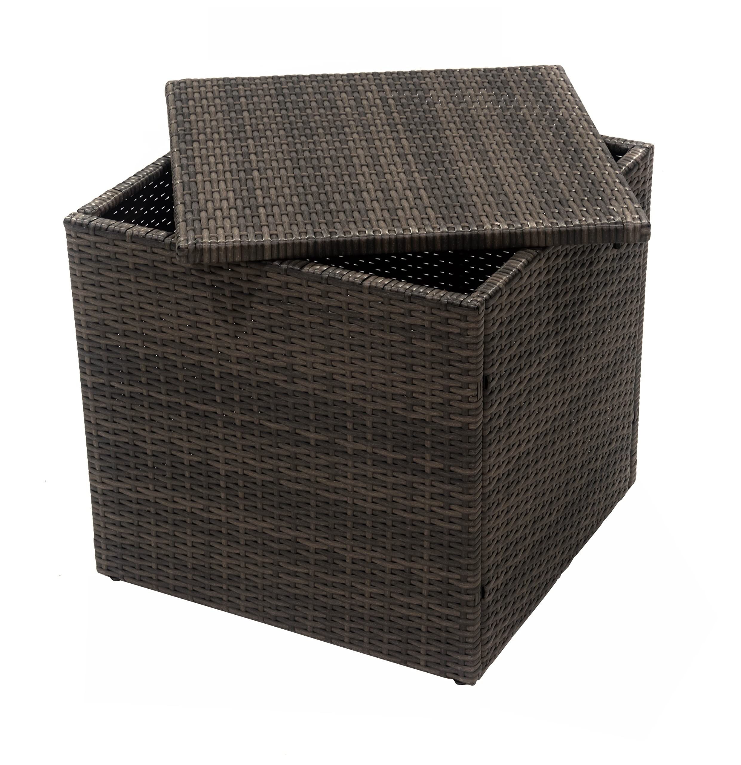 D&F Design Jackson Indoor & Outdoor PE Wicker Cube Side Table with Storage, Patio Resin Rattan End Table Square Container for Furniture Covers, Toys and Gardening Tools Grey