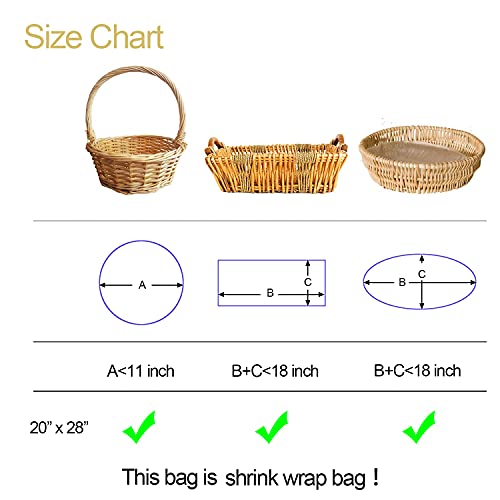 Holvyt Extra Large Clear Shrink Wrap Basket Bags, 20 Pack 20"x 28" Cellophane Wrap Plastic Package for Baskets and Gifts Shrink Packaging Project Bags