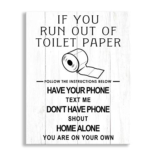 Kas Home Funny Bathroom Canvas Wall Art | Rustic Bathroom Prints Decorative Signs Framed | Restroom Washroom Wall Decor