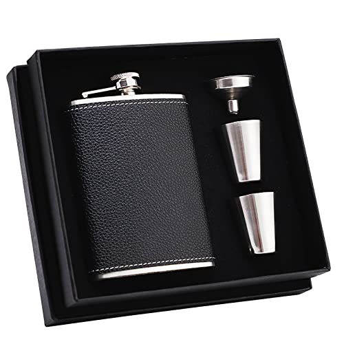 Hip Flask Gift Set, 8 oz Stainless Steel Flasks for Liquor for Men, Two Cups & Funnel, Whiskey Flasks for Men. An Unforgettable Gift for Weddings, Groomsmen Proposals Box, Best Man Gifts, and more…