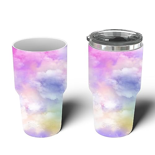 Sip Slip silicone tumbler sleeve - compatible with 30oz Yeti, RTIC, Ozark Trail, Magellan tumblers and more. Personalized Insulated Can Cooler covers (30 oz Watercolor)