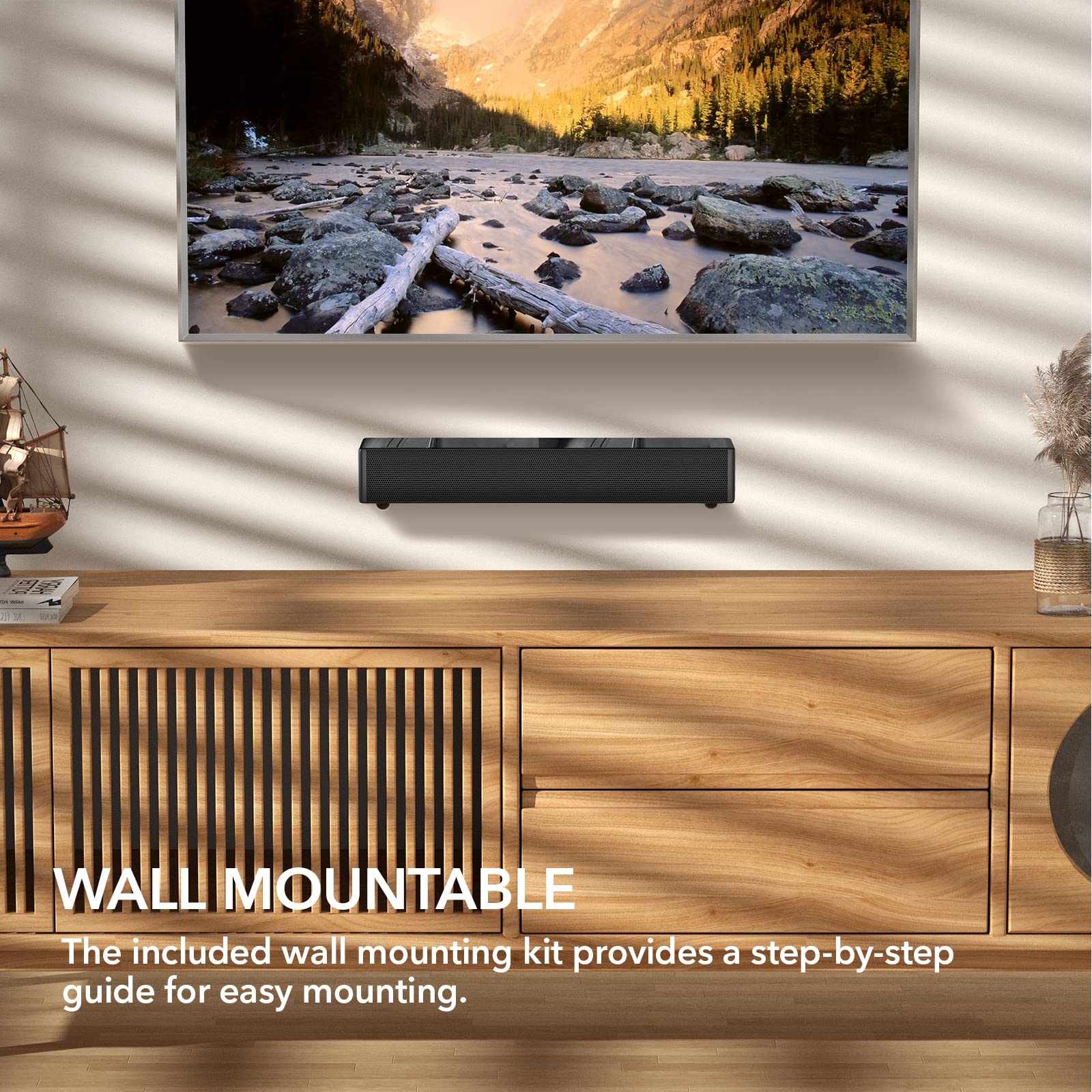 LARKSOUND 2.1 CH Sound Bar with Built-in Subwoofer, Small Soundbar for TV, PC, Gaming, Mini TV Speaker with Bluetooth/HDMI ARC/Optical/AUX/USB Connections