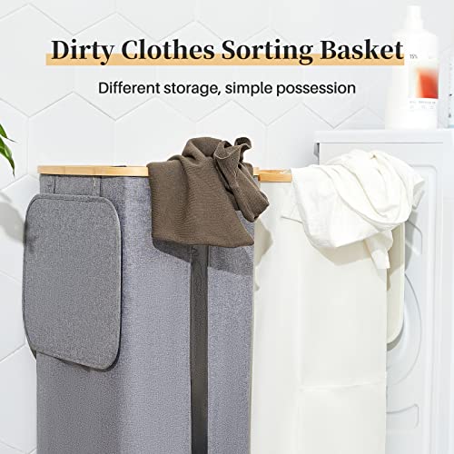 Grey Laundry Hamper with Lid, 100L Large Laundry Basket, Clothes Hamper with Clear Window Visible, Removeable Laundry Bags for Bathroom Bedroom Home, Toy Organizer, Laundry Room