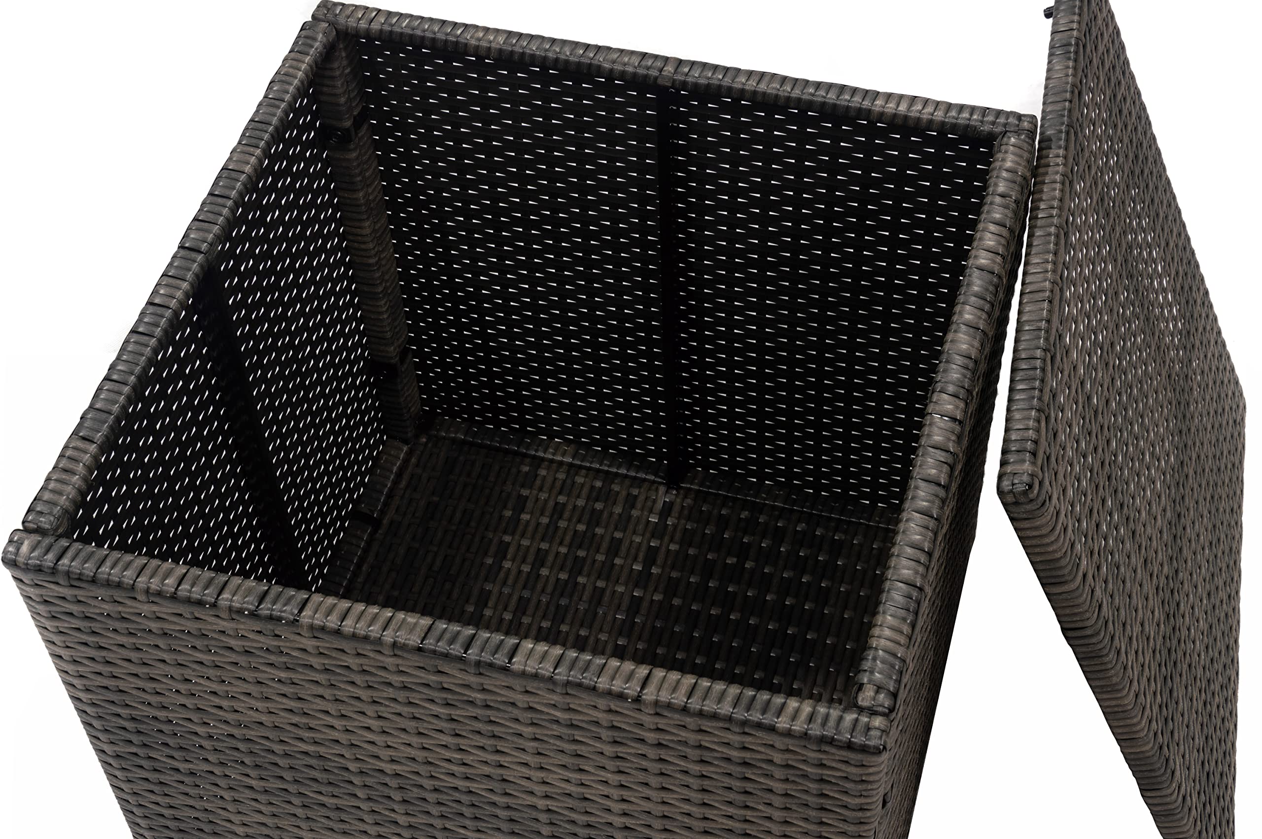 D&F Design Jackson Indoor & Outdoor PE Wicker Cube Side Table with Storage, Patio Resin Rattan End Table Square Container for Furniture Covers, Toys and Gardening Tools Grey