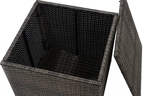 D&F Design Jackson Indoor & Outdoor PE Wicker Cube Side Table with Storage, Patio Resin Rattan End Table Square Container for Furniture Covers, Toys and Gardening Tools Grey