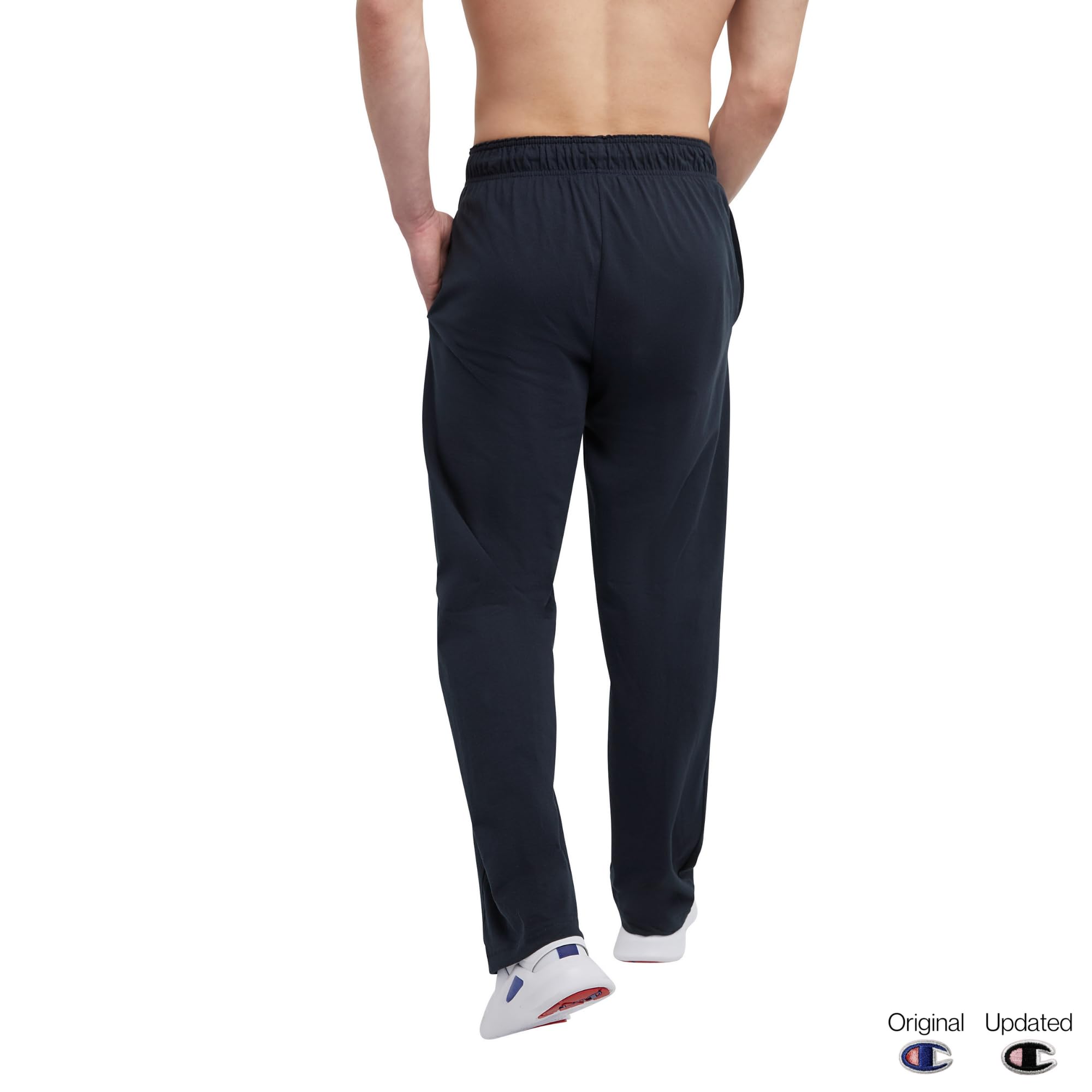 Champion, Lightweight Open-Hem Lounge Men, Jersey Pants (Reg. or Big, Navy C Patch Logo, Large Tall