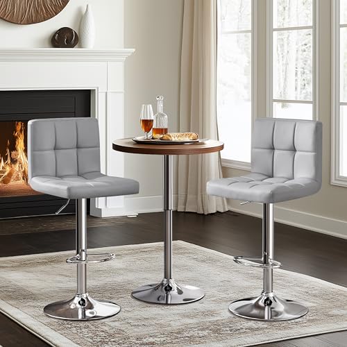 Yaheetech Bar Stools Set of 4, PU Leather Adjustable Barstools, Modern Counter Stools with Back and Footrest, Counter Height Barstools for Bar, Kitchen, Dining Room, Light Gray