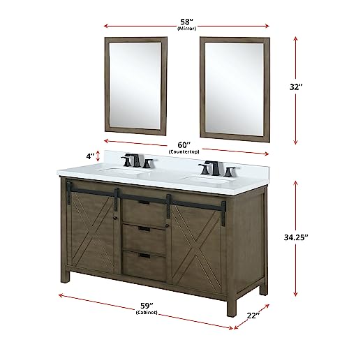 Bell+Modern Ketchum 60 in W x 22 in D Rustic Brown Double Bath Vanity, Cultured Marble Countertop and 24 in Mirrors