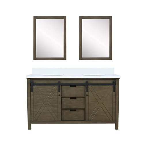 Bell+Modern Ketchum 60 in W x 22 in D Rustic Brown Double Bath Vanity, Cultured Marble Countertop and 24 in Mirrors