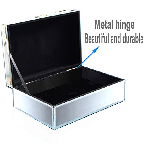 Meetart Large size Diamond Glass Mirrored Jewelry Box Simple Classic Storage Organizer High-end Luxury Mirror Box Silver (9.5x6.5x3inch)