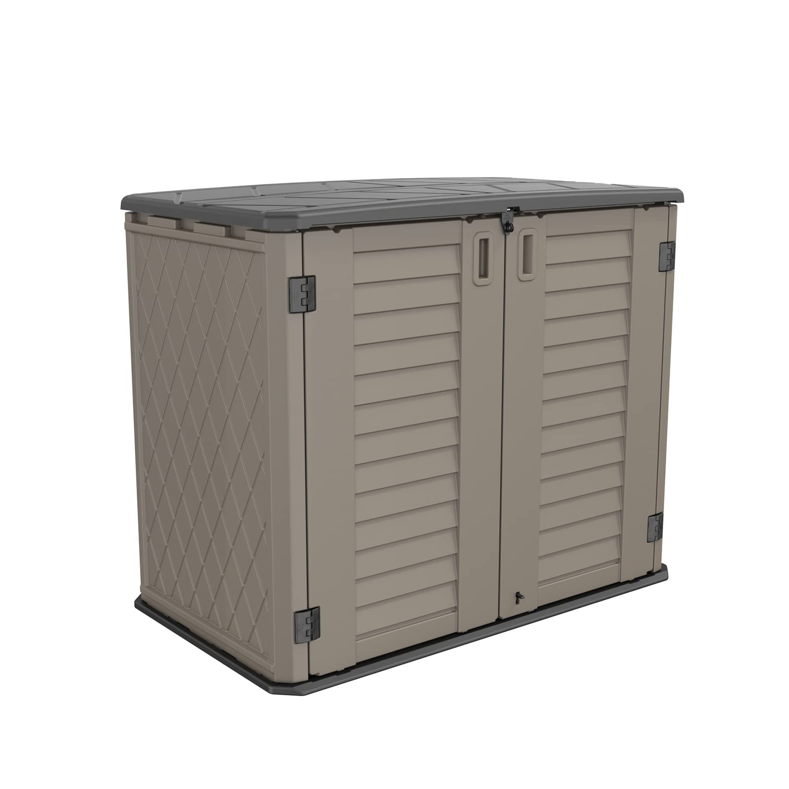 HOMSPARK Storage Shed Weather Resistance, Multi-Purpose Outdoor Storage Cabinet for Backyards and Patios, Horizontal Storage Shed for Lawnmower, Patio Accessories (Coffee, Large - 26 cu.ft)