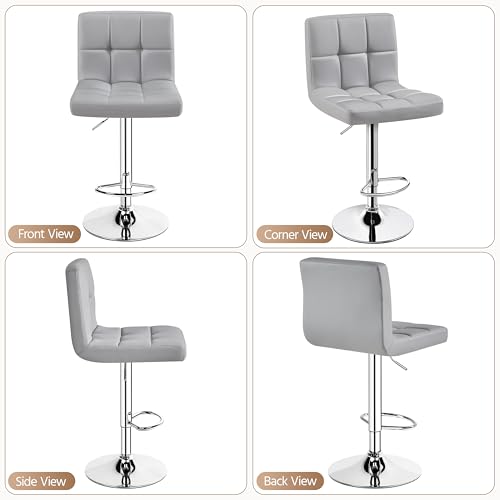 Yaheetech Bar Stools Set of 4, PU Leather Adjustable Barstools, Modern Counter Stools with Back and Footrest, Counter Height Barstools for Bar, Kitchen, Dining Room, Light Gray