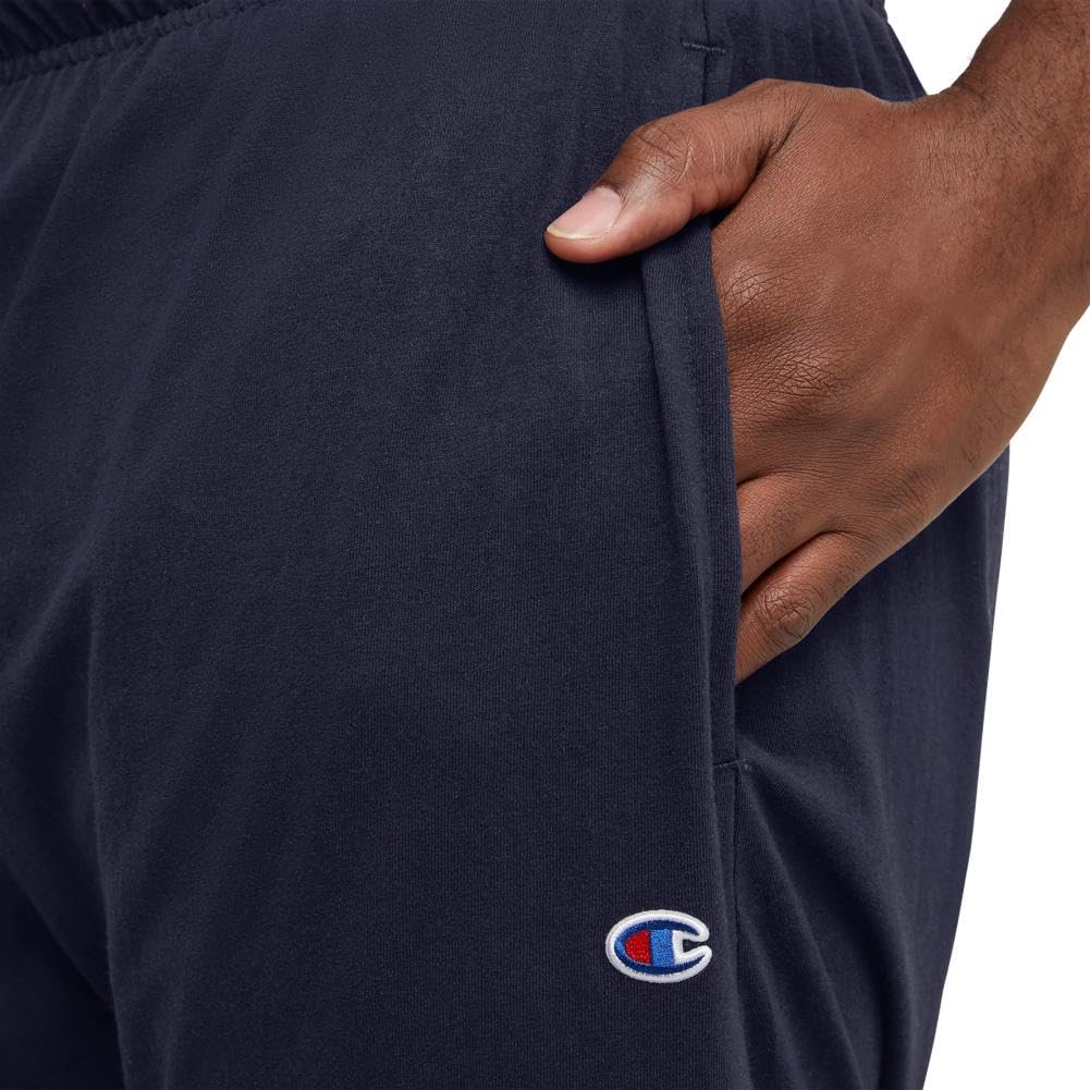 Champion, Lightweight Open-Hem Lounge Men, Jersey Pants (Reg. or Big, Navy C Patch Logo, Large Tall