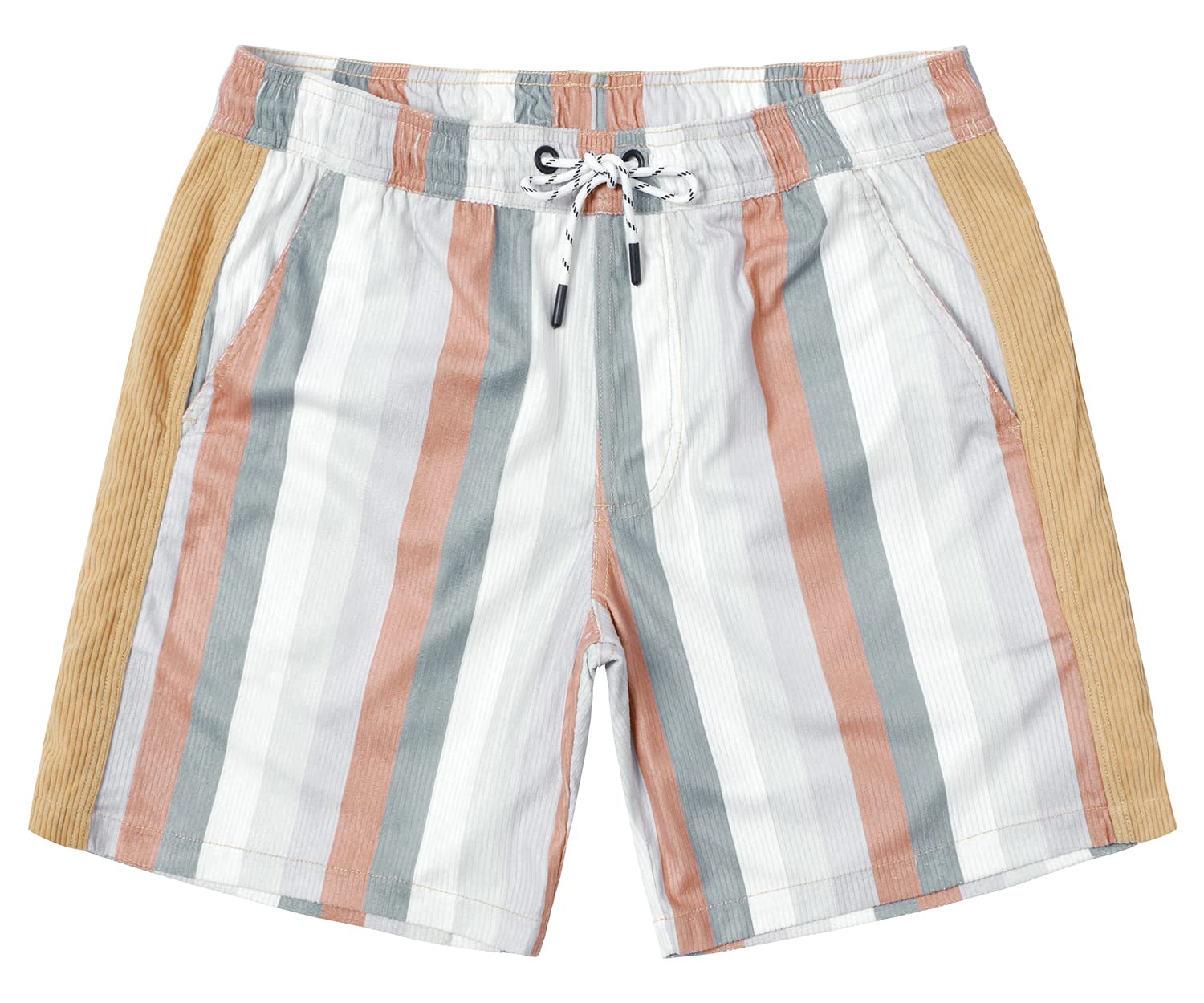 JOTOOK Men's Casual Drawstring Corduroy Shorts Elastic Waist Summer Shorts with Pocket Printed Shorts Medium Grey White Stripe