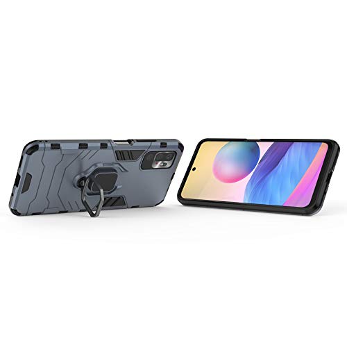QCMM Compatible for Xiaomi Redmi Note 10 5G / Xiaomi Poco M3 Pro 5G Kickstand Case with Tempered Glass Screen Protector [2 Pieces], Hybrid Heavy Duty Armor Dual Layer Anti-Scratch Case Cover, Blue