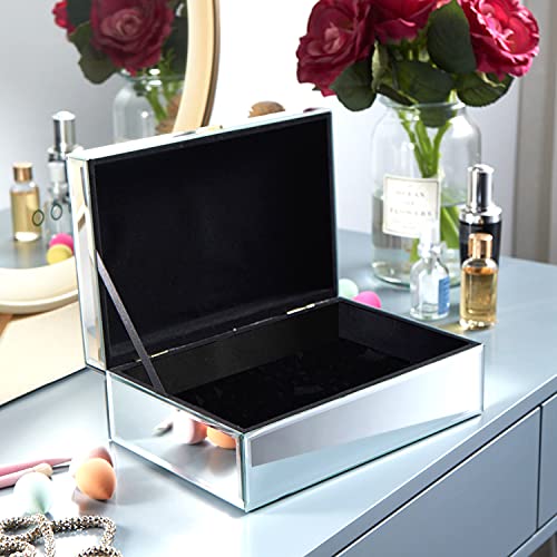 Meetart Large size Diamond Glass Mirrored Jewelry Box Simple Classic Storage Organizer High-end Luxury Mirror Box Silver (9.5x6.5x3inch)