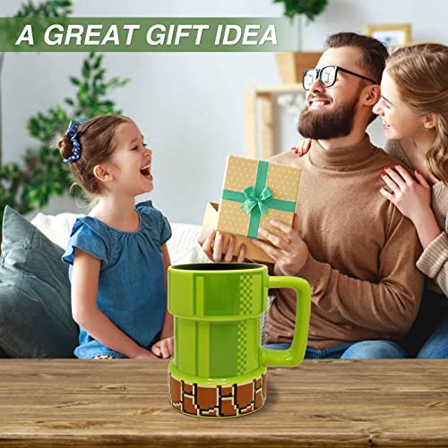Drtupe Super Mario Warp Pipe Mug Ceramic Coffee Mug Gift for Gamers, Fathers, Coffee Enthusiasts, for Cappuccino, Latte or Hot Tea, 15 Oz, Green