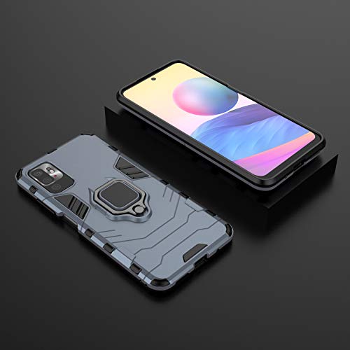 QCMM Compatible for Xiaomi Redmi Note 10 5G / Xiaomi Poco M3 Pro 5G Kickstand Case with Tempered Glass Screen Protector [2 Pieces], Hybrid Heavy Duty Armor Dual Layer Anti-Scratch Case Cover, Blue
