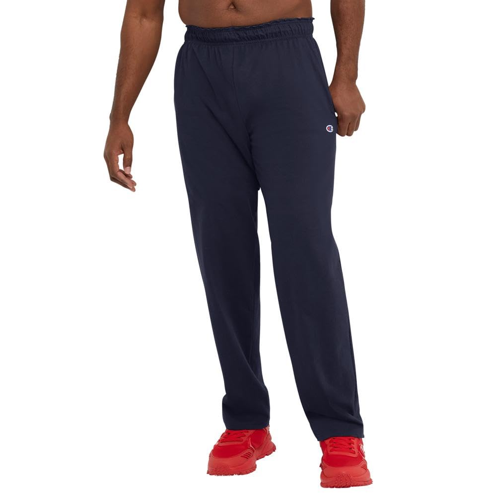Champion, Lightweight Open-Hem Lounge Men, Jersey Pants (Reg. or Big, Navy C Patch Logo, Large Tall
