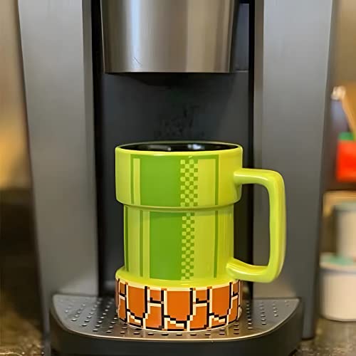 Drtupe Super Mario Warp Pipe Mug Ceramic Coffee Mug Gift for Gamers, Fathers, Coffee Enthusiasts, for Cappuccino, Latte or Hot Tea, 15 Oz, Green