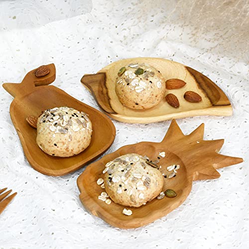 Cute Fruity Pear Carved Teak Wood Snack Plate | Wooden Fruit Platter Tray Home Décor | Kitchen Living Room Modern Home Decoration