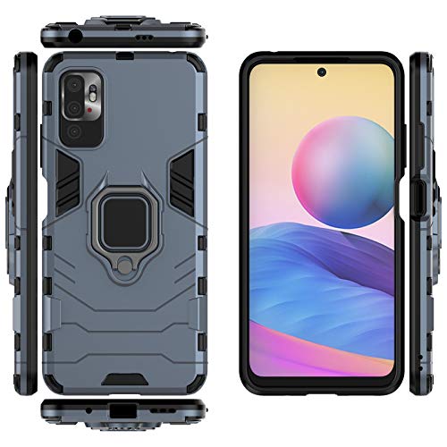 QCMM Compatible for Xiaomi Redmi Note 10 5G / Xiaomi Poco M3 Pro 5G Kickstand Case with Tempered Glass Screen Protector [2 Pieces], Hybrid Heavy Duty Armor Dual Layer Anti-Scratch Case Cover, Blue