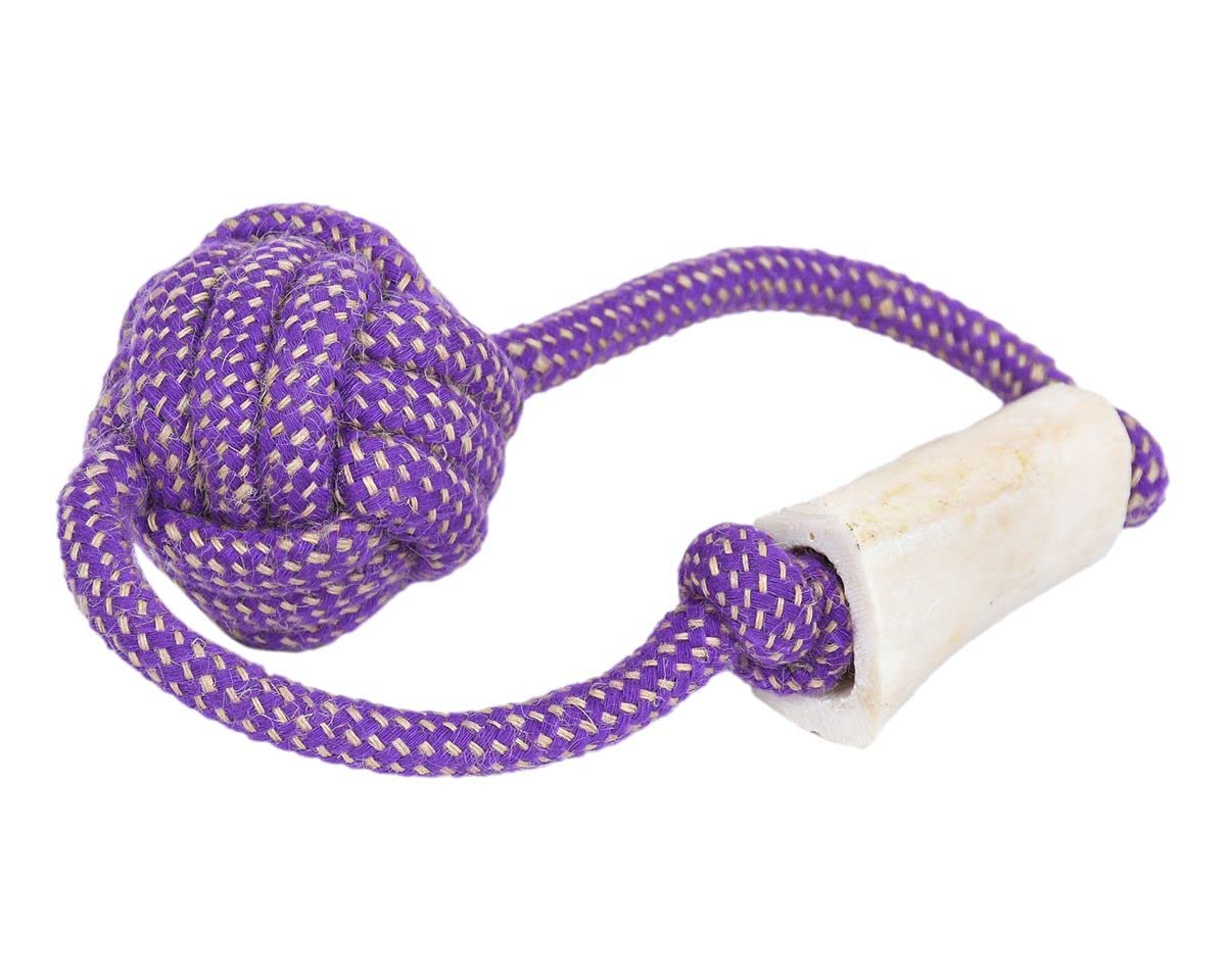 Crazy Tails Dog Chew Rope Toy for All Puppy Breeds Toys for Teething Small Dogs-Ring Ball with Bone