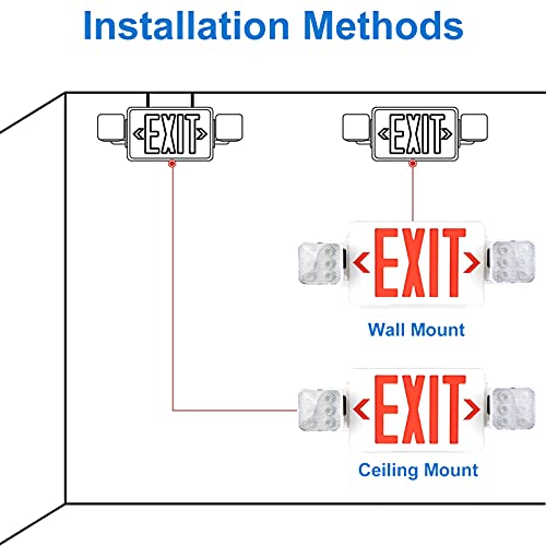 LED Exit Sign with Emergency Light, 2 Adjustable Head Flood Lights, OSTEK Double Sided Red Emergency Exit Sign and Lights Combo, 90min Backup Battery, Fire Resistant 120-277V (UL 94V-0)(1pack)