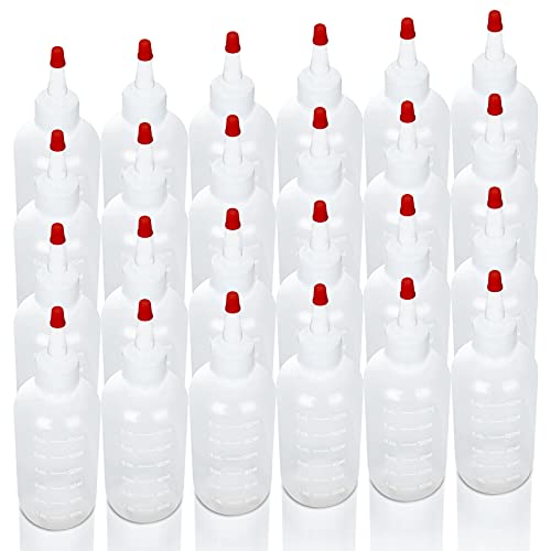 24 Pack 6oz Plastic Squeeze Bottles with Red Tip Caps and Measurement, Leak Proof Refillable Plastic Squeeze Condiment Bottles Container for BBQ, Ketchup, Sauces, Dressing, Syrup, Arts, Crafts, Glue