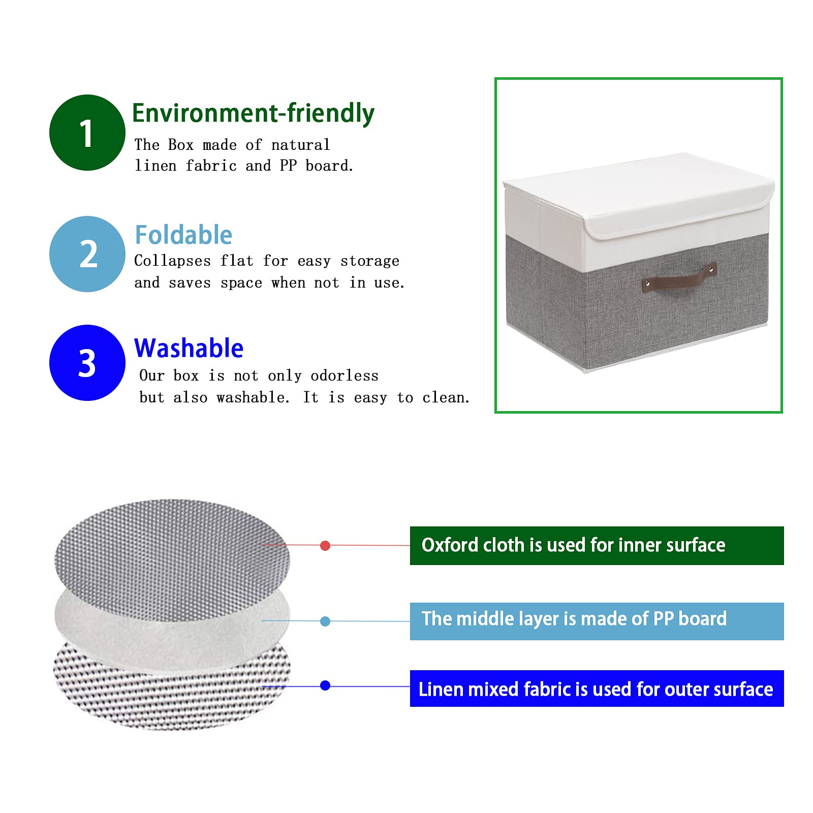 OUTBROS Large Fabric Storage Box with Lid, Collapsible Wardrobe Organiser, Cubes For Towels, Clothes, 13 x 9.1 x 7.9 inch (White/Grey, 4-Pack)
