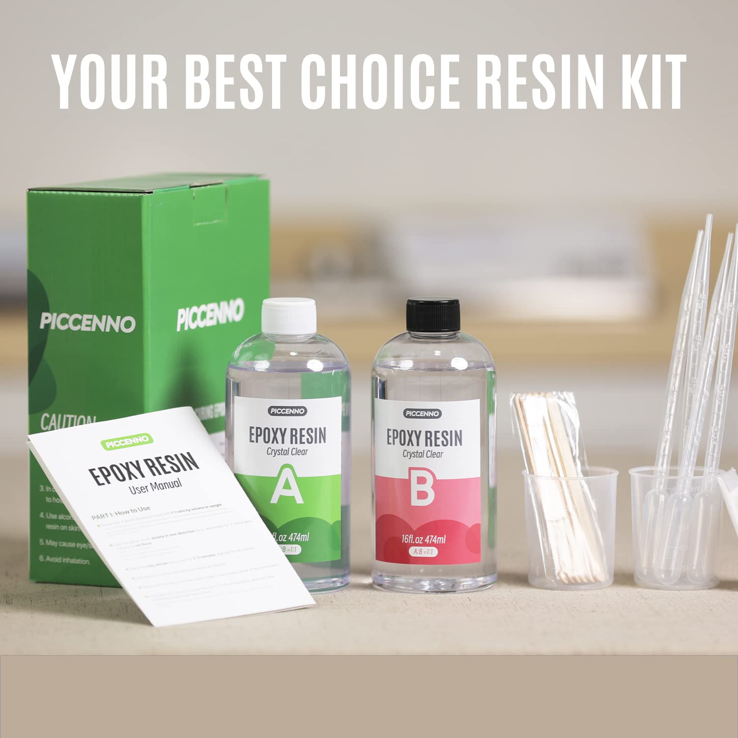 32OZ Epoxy Resin Kit, Crystal Clear Epoxy Resin Including 16OZ Resin and 16OZ Hardener, Bubbles Free Table Top Casting Resin for DIY Art, Jewelry, Crafts, Coating