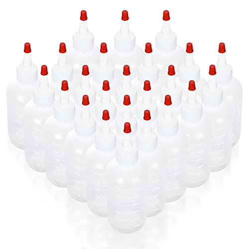24 Pack 6oz Plastic Squeeze Bottles with Red Tip Caps and Measurement, Leak Proof Refillable Plastic Squeeze Condiment Bottles Container for BBQ, Ketchup, Sauces, Dressing, Syrup, Arts, Crafts, Glue