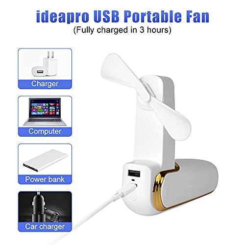 ideapro Pocket Handheld Fan Mini Portable Fan with Lanyard, 2000 mAh USB Rechargeable Mini Fan, Batteries Operated Handheld Fan with 3 Speeds Power Bank Flashlight Function for Home Outdoor Travel