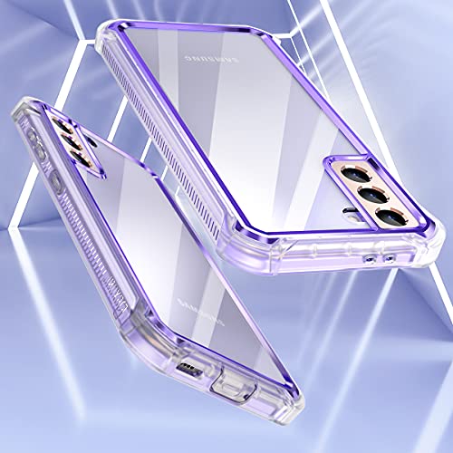 Dexnor Compatible with Samsung Galaxy S21 Plus Case with Screen Protector Electroplated Frame Clear Back Cover Rugged 360 Full Body Protective Shockproof Heavy Duty Bumper for Women -Metallic Purple
