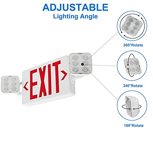 LED Exit Sign with Emergency Light, 2 Adjustable Head Flood Lights, OSTEK Double Sided Red Emergency Exit Sign and Lights Combo, 90min Backup Battery, Fire Resistant 120-277V (UL 94V-0)(1pack)