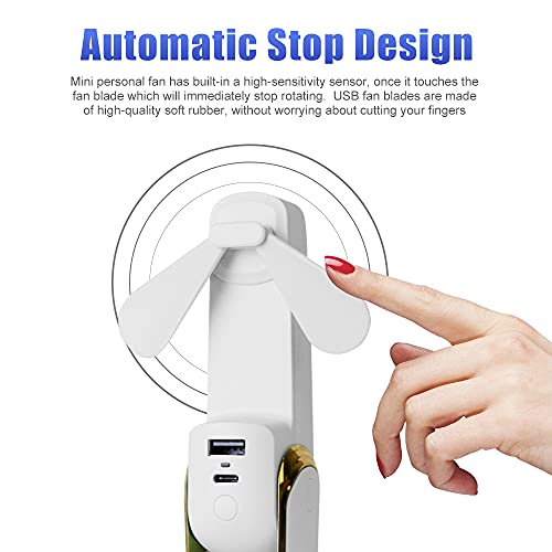 ideapro Pocket Handheld Fan Mini Portable Fan with Lanyard, 2000 mAh USB Rechargeable Mini Fan, Batteries Operated Handheld Fan with 3 Speeds Power Bank Flashlight Function for Home Outdoor Travel