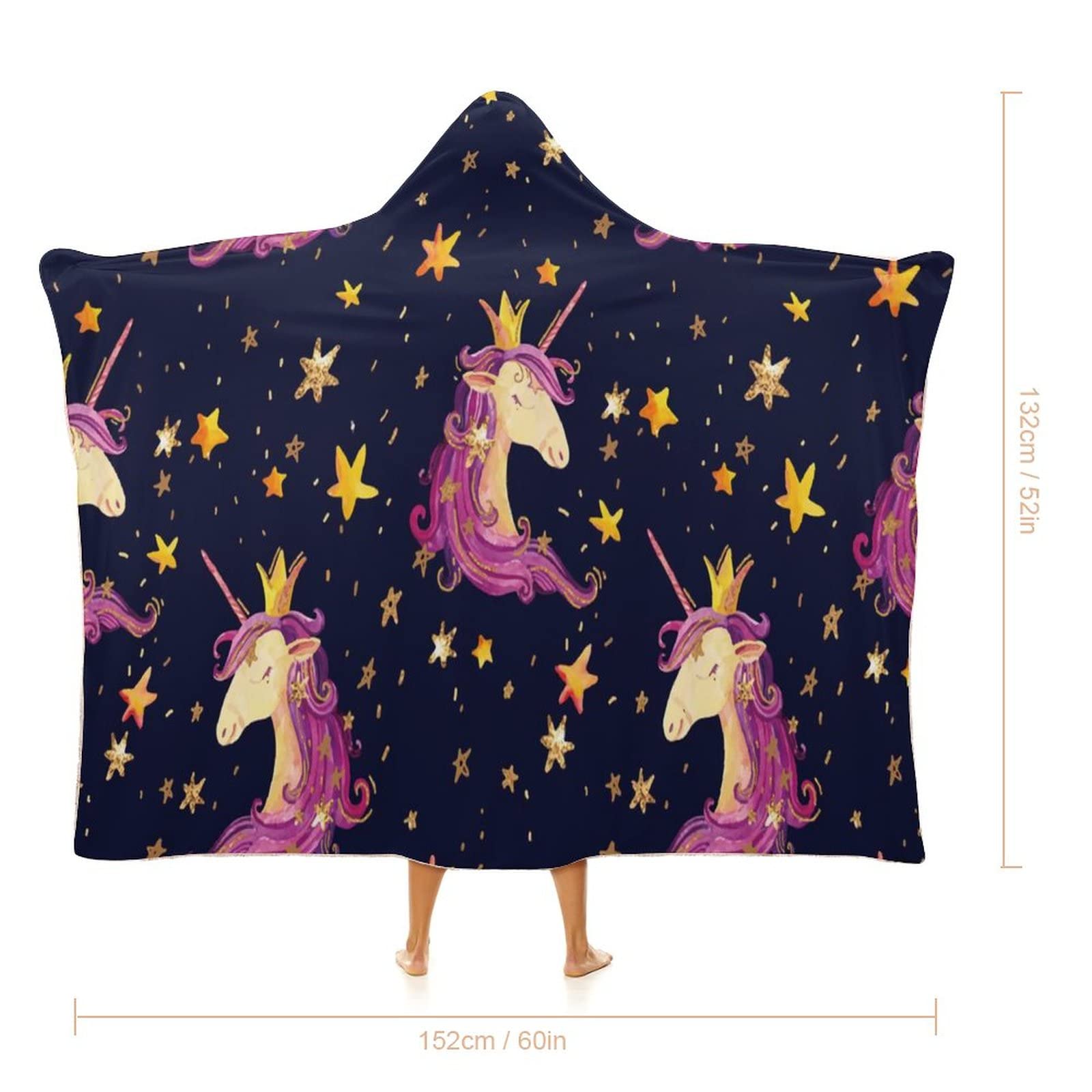 Unicorn Stars Hooded Blanket Print Hoodie Cloak Cape Wearable Throw Blankets for Men Women 60"x80"