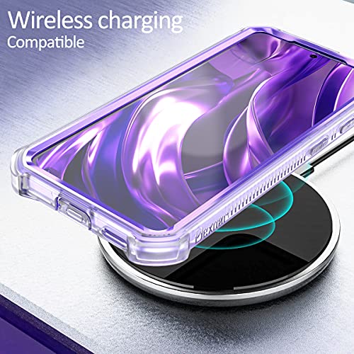 Dexnor Compatible with Samsung Galaxy S21 Plus Case with Screen Protector Electroplated Frame Clear Back Cover Rugged 360 Full Body Protective Shockproof Heavy Duty Bumper for Women -Metallic Purple